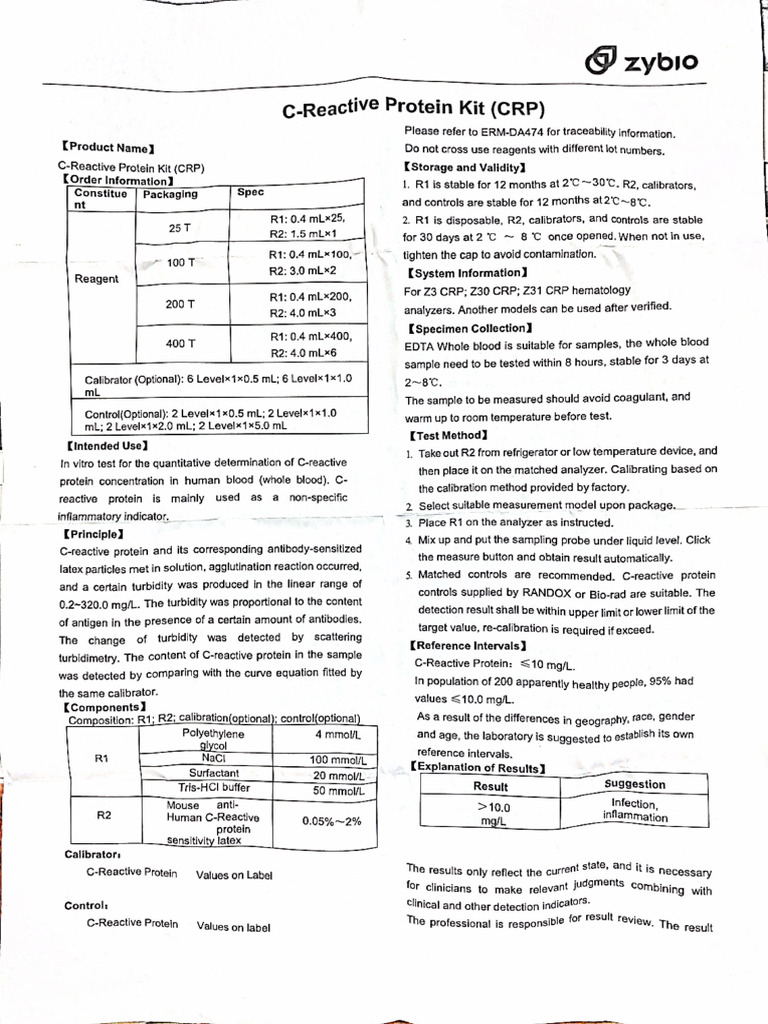 CRP - Zybio | PDF