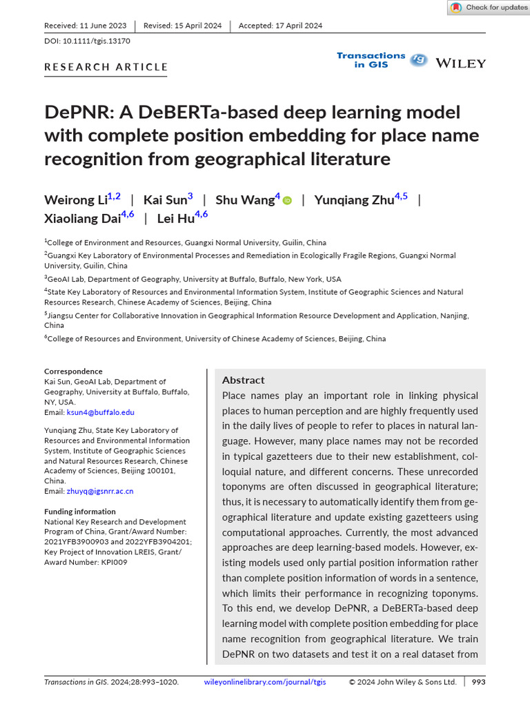 Transactions in GIS - 2024 - Li - DePNR A DeBERTa Based Deep Learning Model With Complete ...