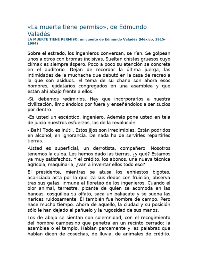 La muerte tiene permiso: análisis del cuento | PDF
