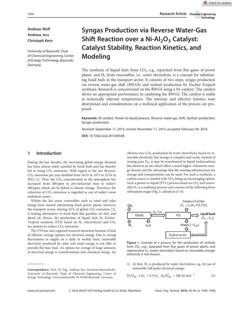 Syngas Production via RWGS with Ni Catalyst | PDF | Reaction Rate ...