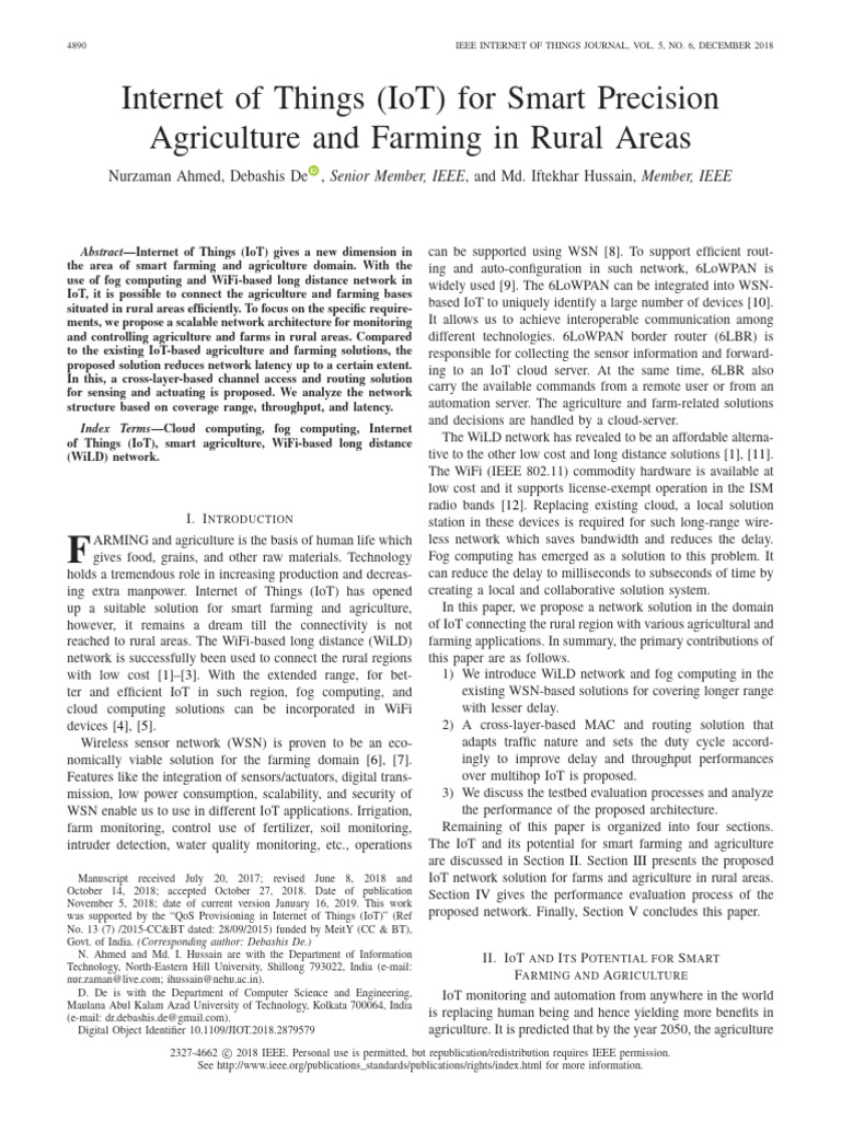 Internet of Things IoT For Smart Precision Agriculture and Farming in Rural Areas | PDF ...