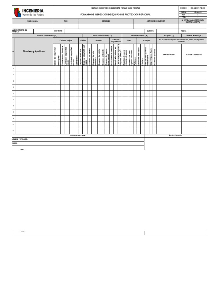 Cdi-sg-sst-fo-015 Formato de Inspeccion de Epps | PDF | Guante