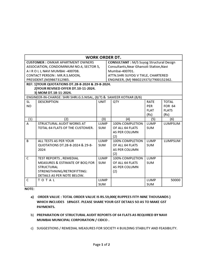 Structural Audit Work Order for 64 Flats | PDF