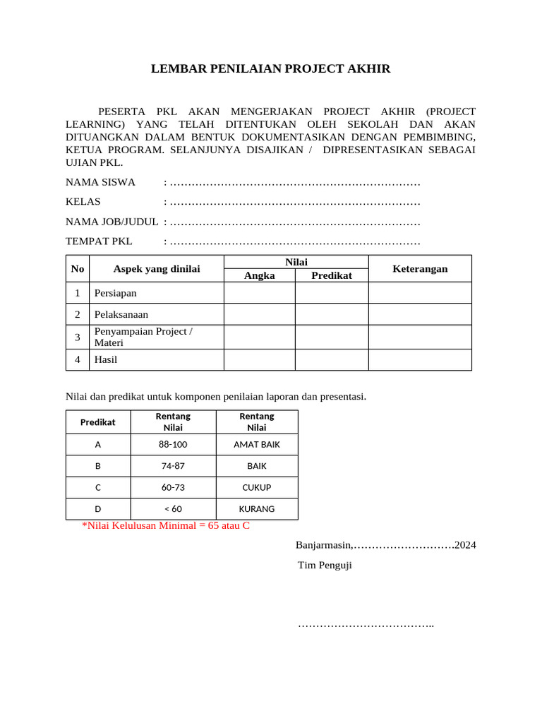 Lembar Penilaian Project Akhir | PDF