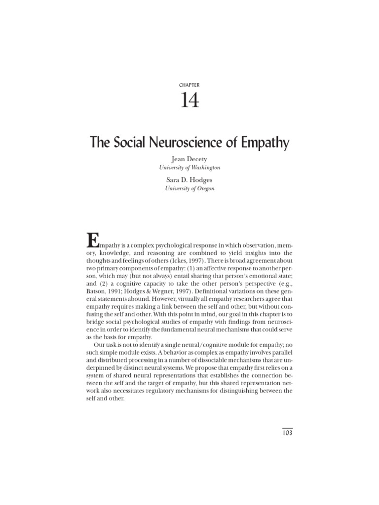 The Social Neuroscience of Empathy | PDF | Empathy | Emotions