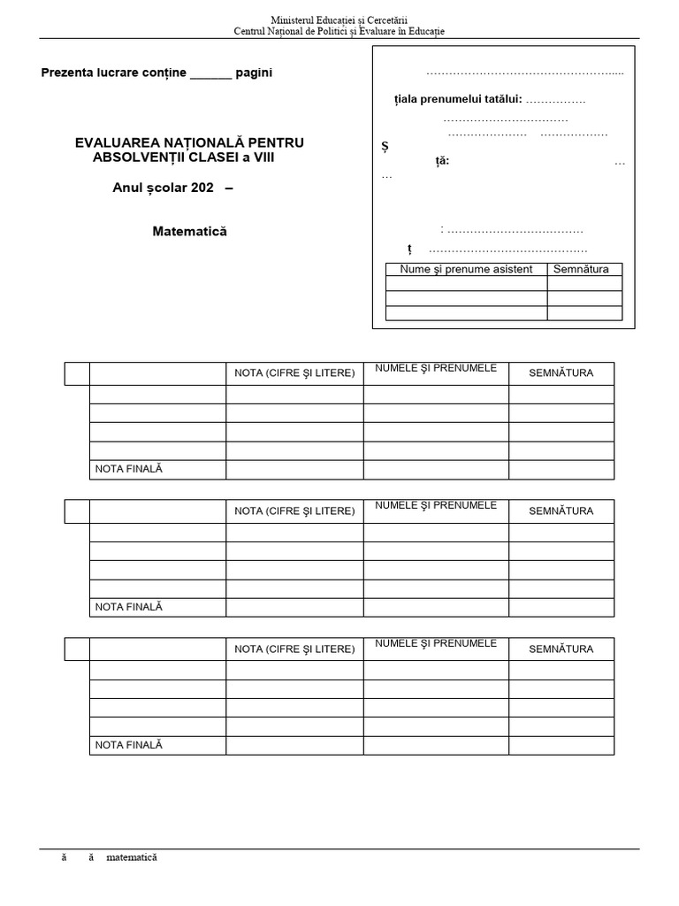 ENVIII Matematica 2025 Var Simulare LMA | PDF