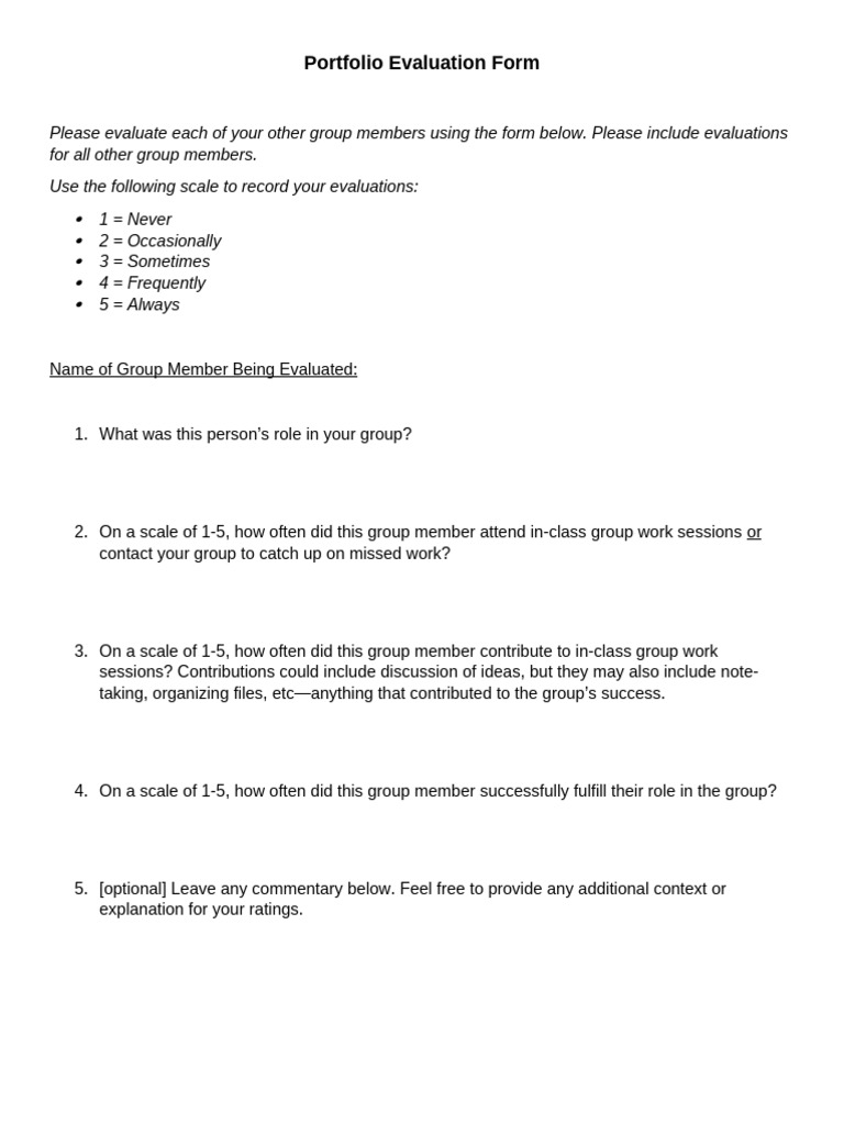 Portfolio Evaluation Form | PDF