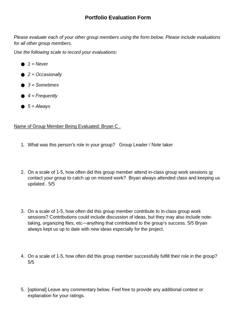 Portfolio Evaluation Form 2 | PDF | Human Communication