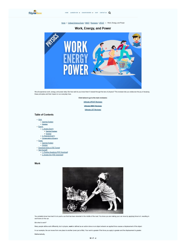 Work, Energy, and Power Review Guide | PDF | Force | Potential Energy
