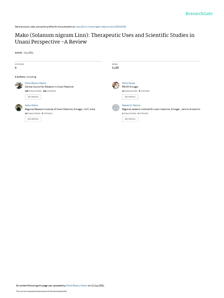 Mako Solanum Nigrum Linn Therapeutic Uses and Scientific Studies in ...