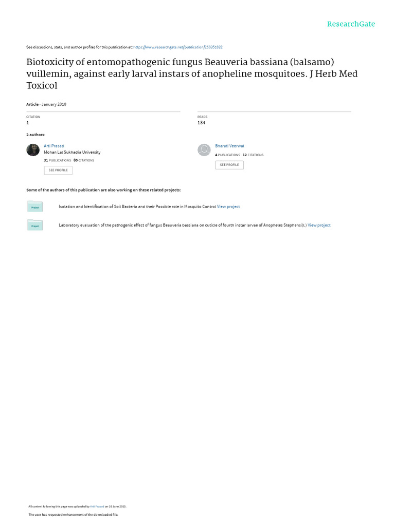 Biotoxicity of Entomopathogenic Fungus Beauveria Bassiana (Balsamo) Vuillemin Against Early ...
