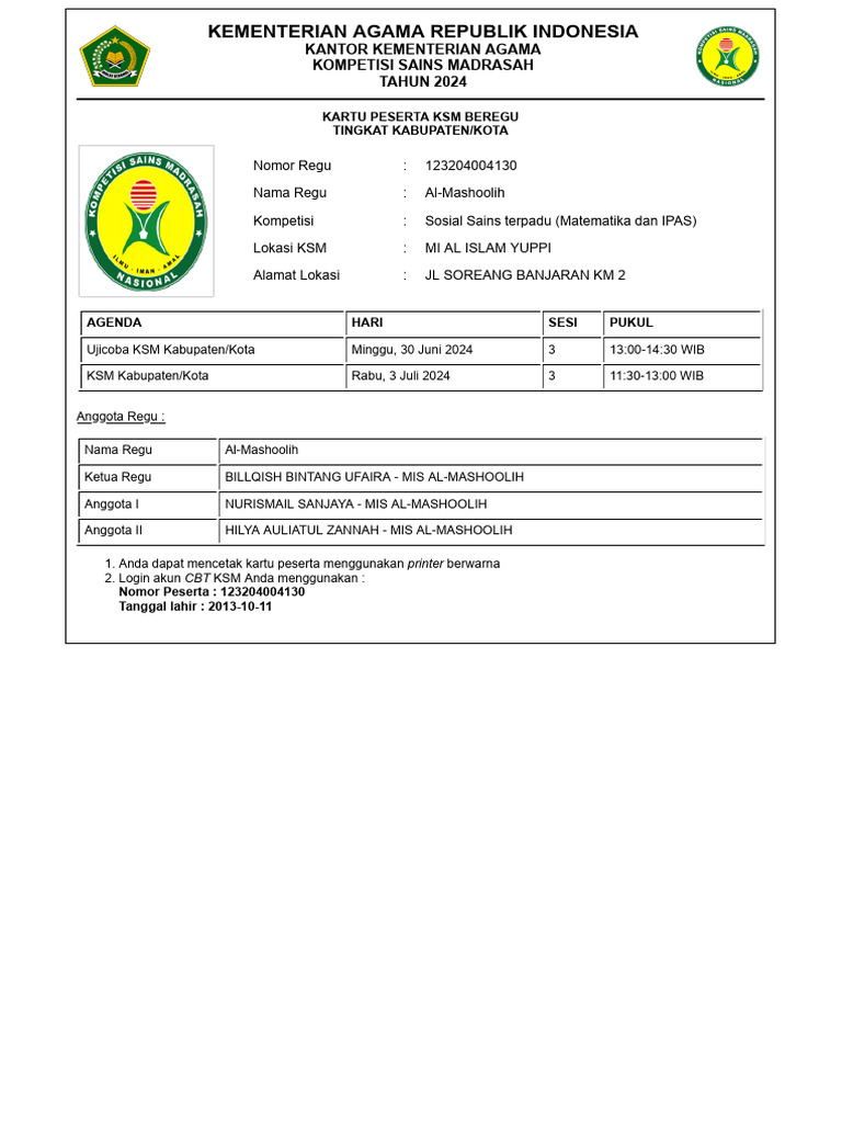 Kartu Peserta Regu | PDF