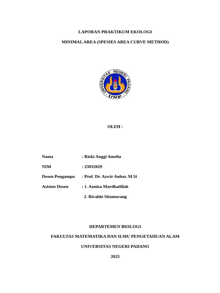 Rizki Anggi Amelia_23032029_Minimal Area (Spesies Area Curve Method) | PDF