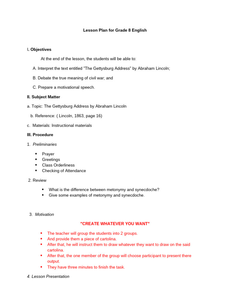 Lesson Plan For Final Demo 1 | PDF | Abraham Lincoln | Lesson Plan