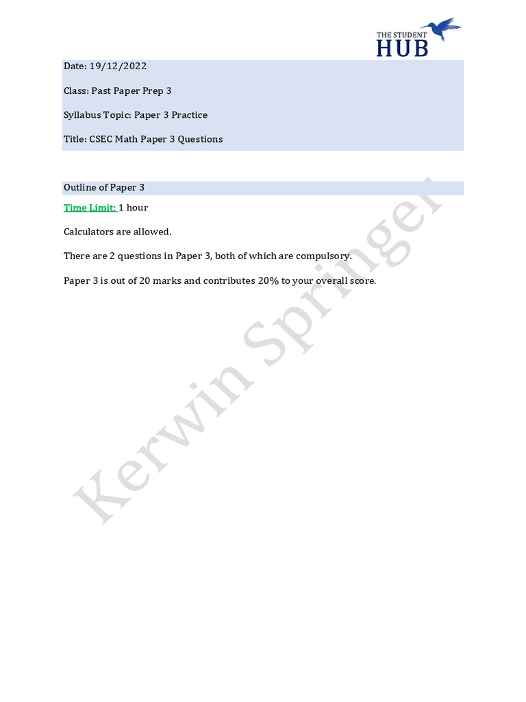 Past Paper Prep - Session 3 | PDF | Area | Matrix (Mathematics)