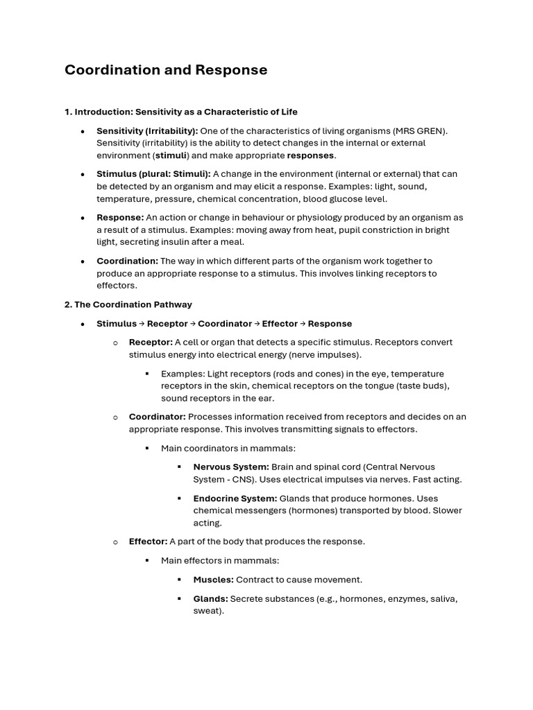 Coordination and Response Notes - 033527 | PDF | Neuron | Chemical Synapse