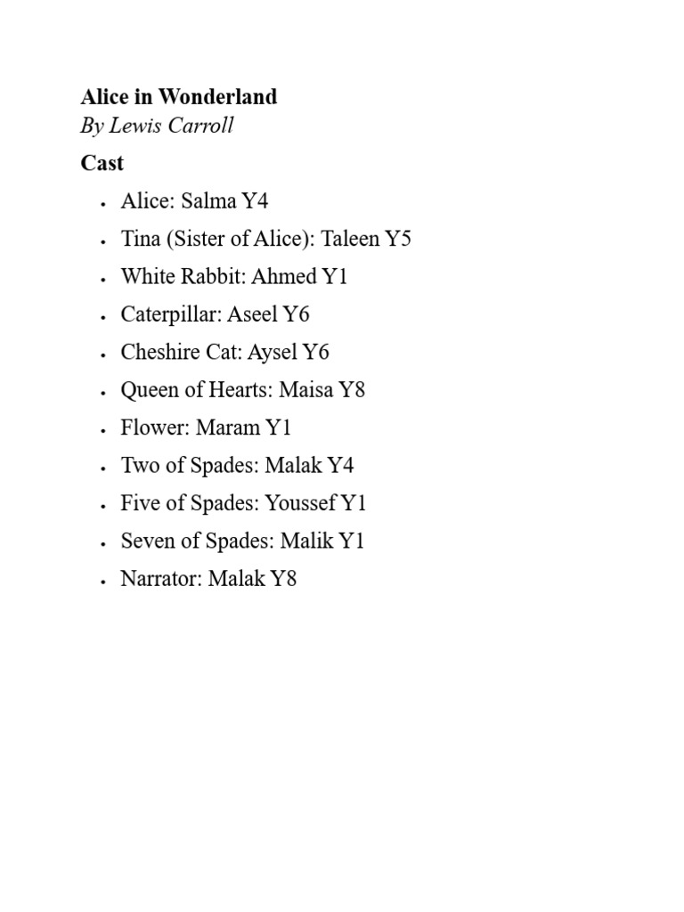 Alice in Wonderland School Play Script | PDF | Lewis Carroll | Alice's ...