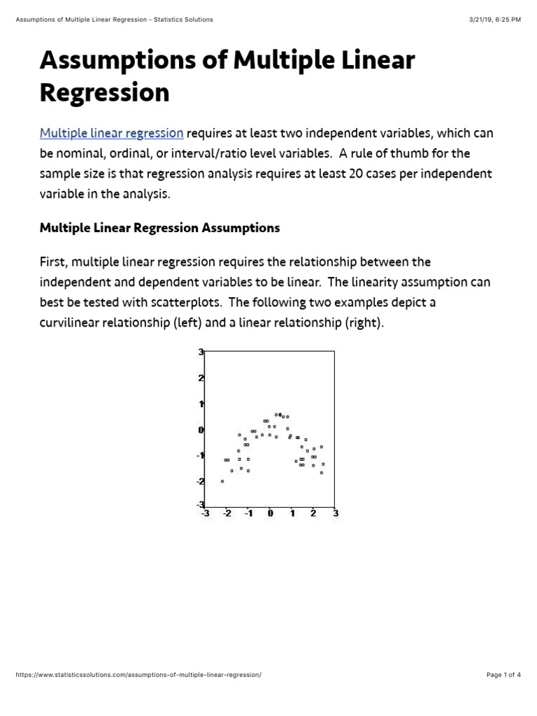 Assumptions of Multiple Linear Regression - Statistics Solutions | PDF | Regression Analysis ...