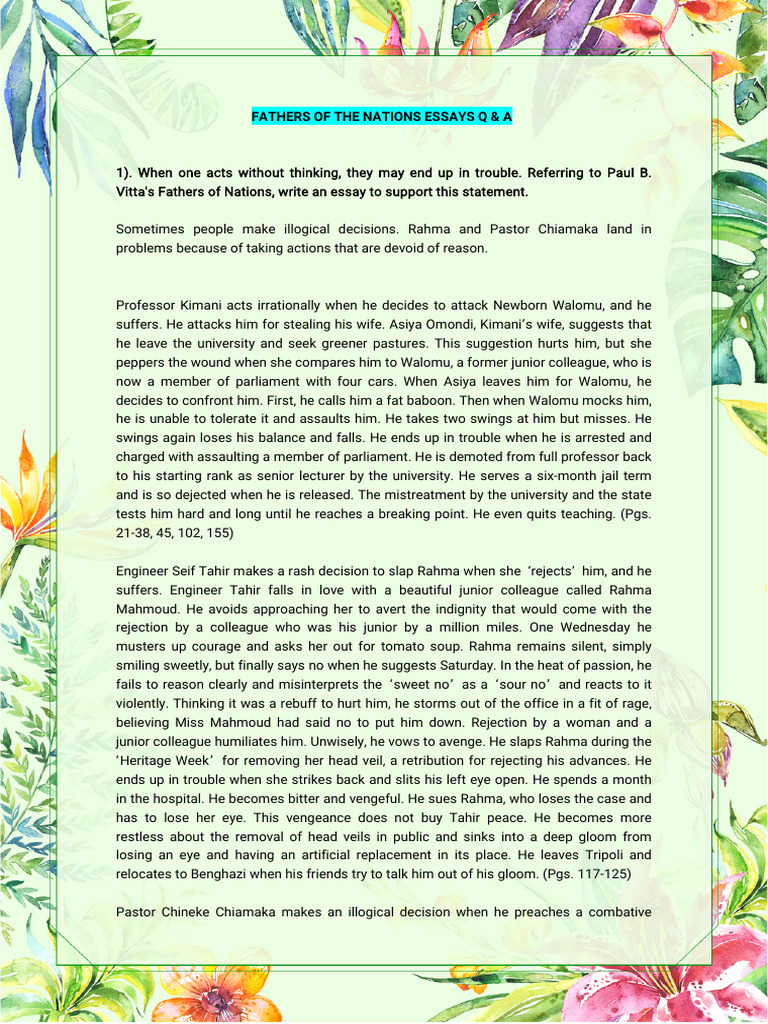 Essays on Fathers of Nations Q&A | PDF | Zimbabwe