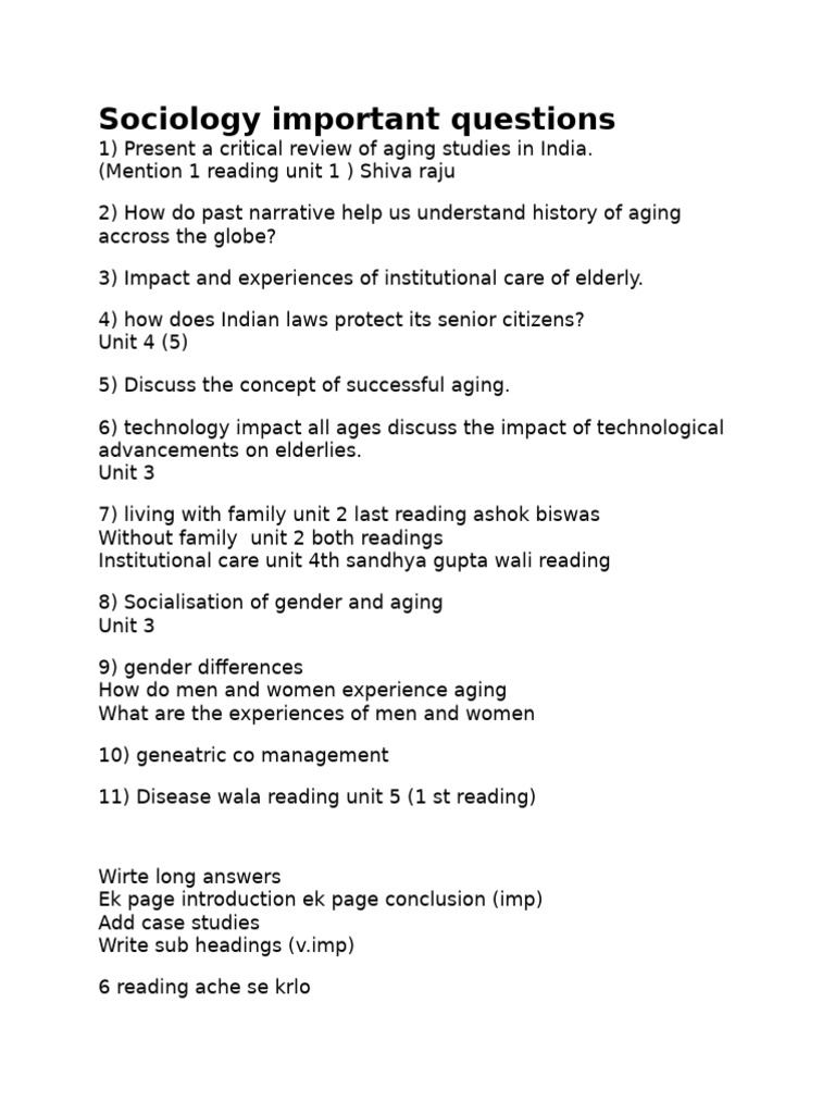 Sociology Important Questions | PDF