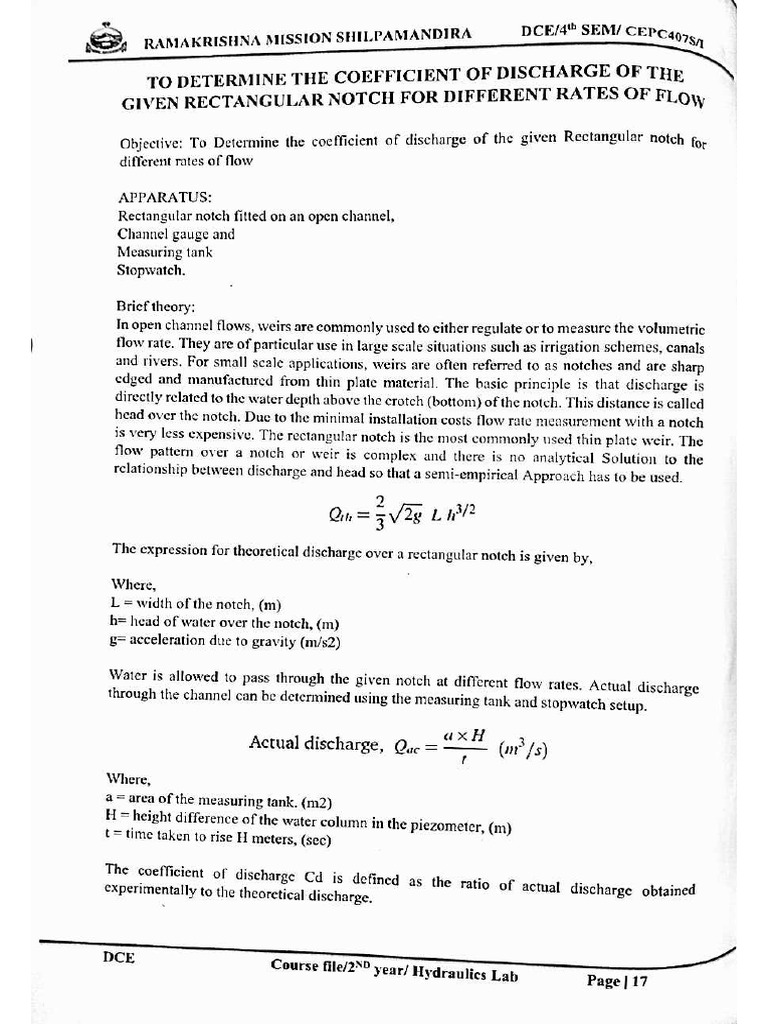 Hydraulics Lab Mannual | PDF