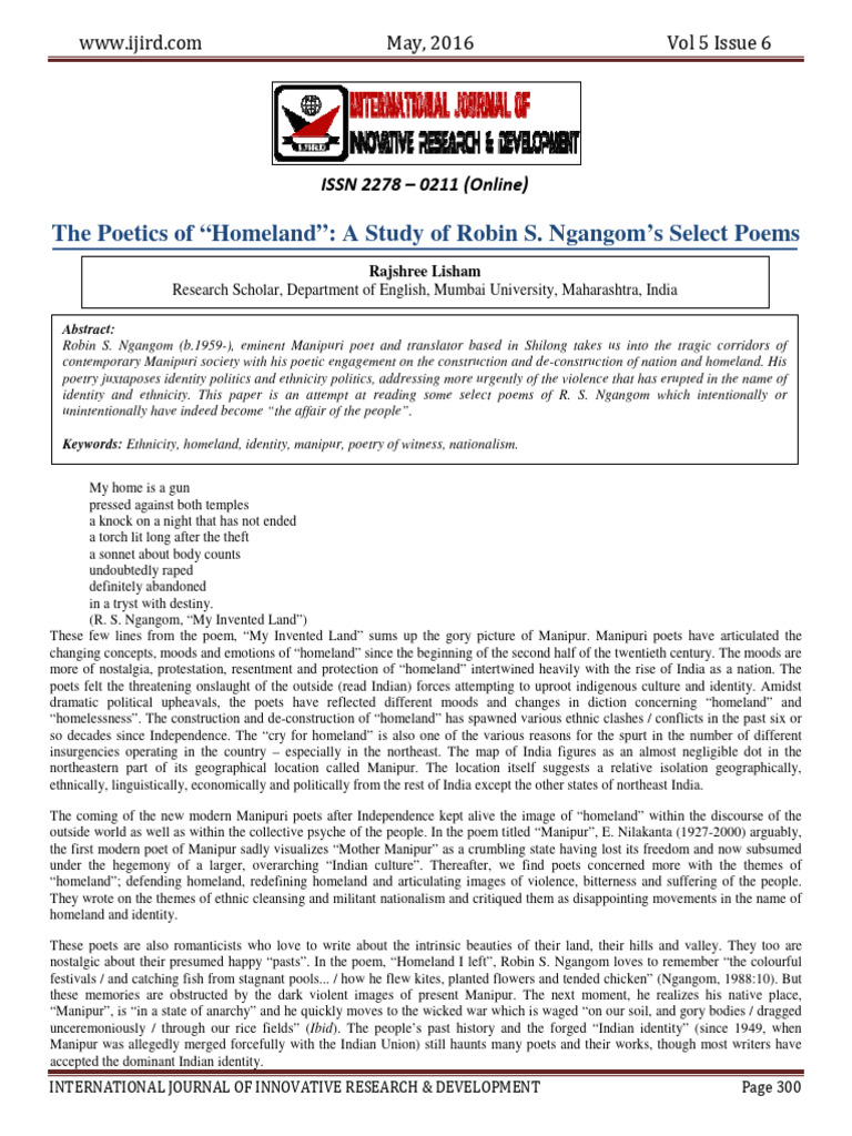 The Poetics of "Homeland": A Study of Robin S. Ngangom's Select Poems | PDF