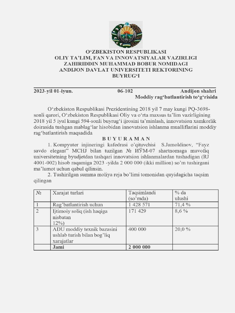 Ragbat Buyruq 1 Iyun 2023 1 | PDF