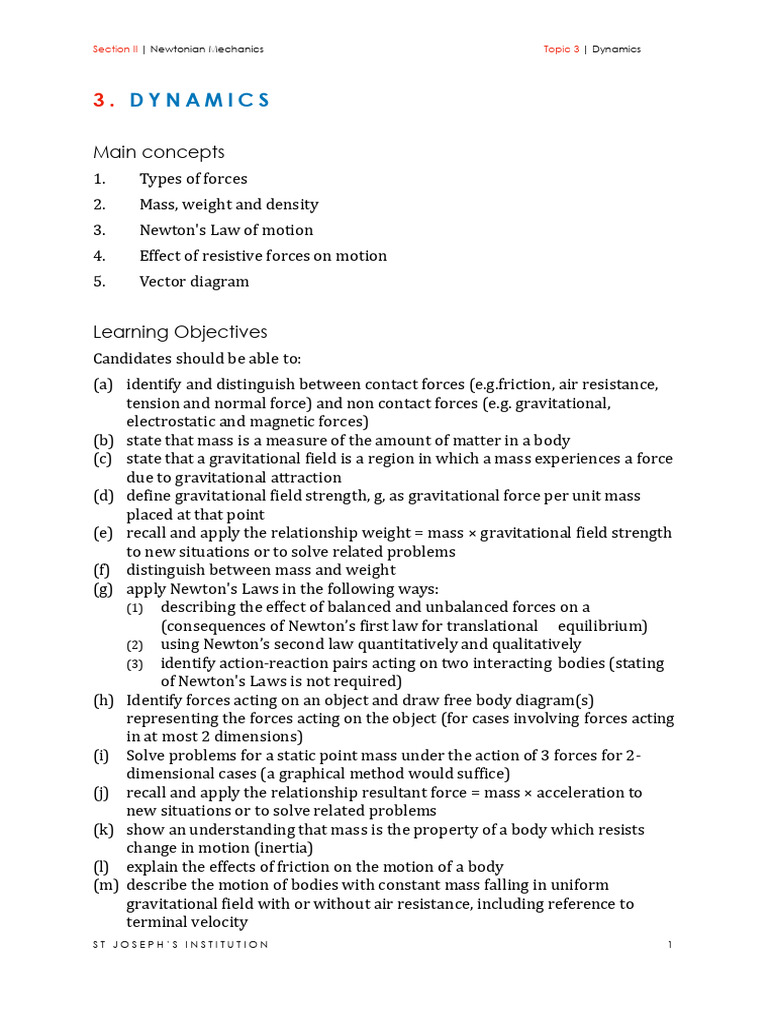 C3 Dynamics Students Version 24 Nov | PDF | Force | Weight