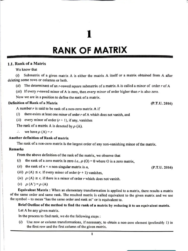Rank of Matrix | PDF