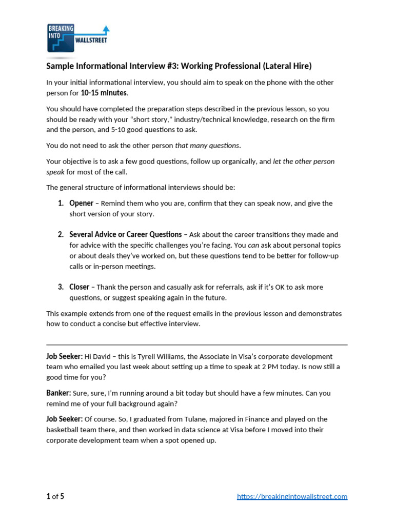 IBNT 02 07 Informational Interview Example 03 Lateral Level | PDF ...