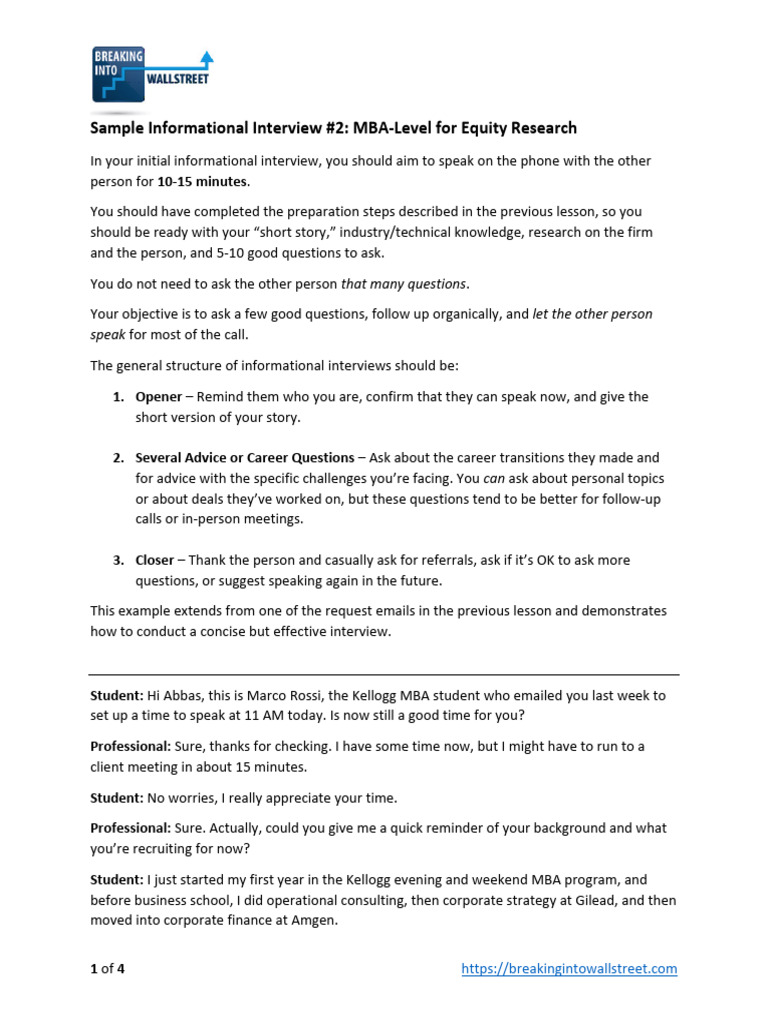 IBNT 02 07 Informational Interview Example 02 MBA Level | PDF | Startup ...