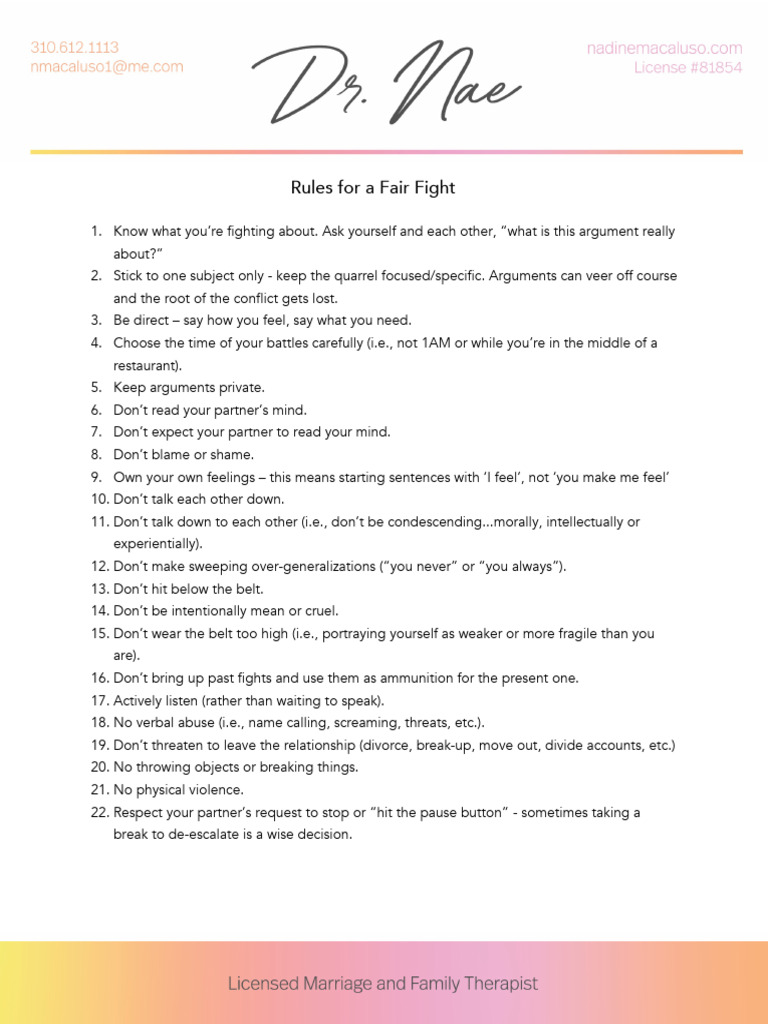 Fair Fighting Rules for Couples | PDF