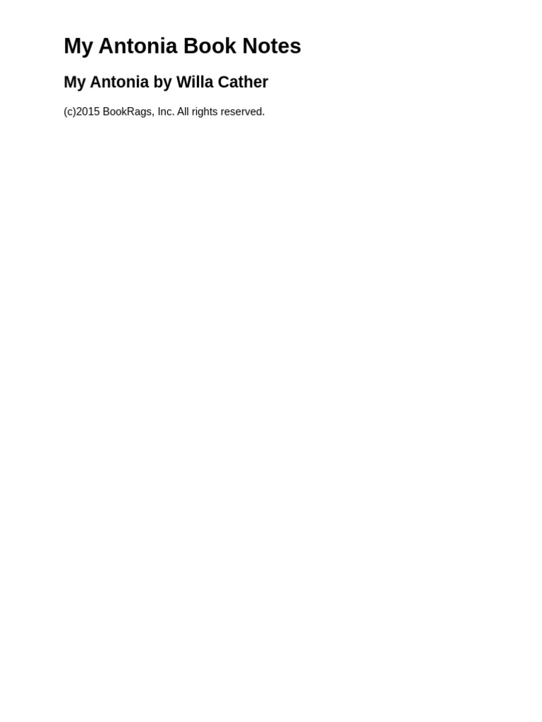 BookRags-Notes - Willa Cather' My Antonia | PDF