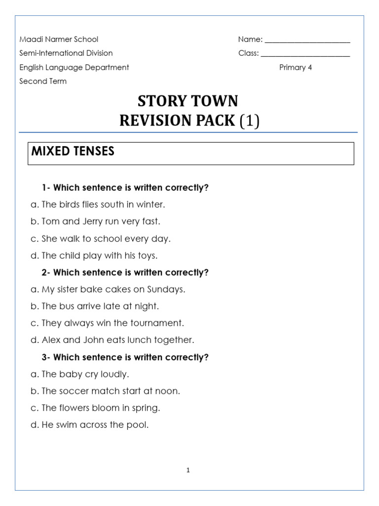 StoryTown Revision Sheet 1 | PDF