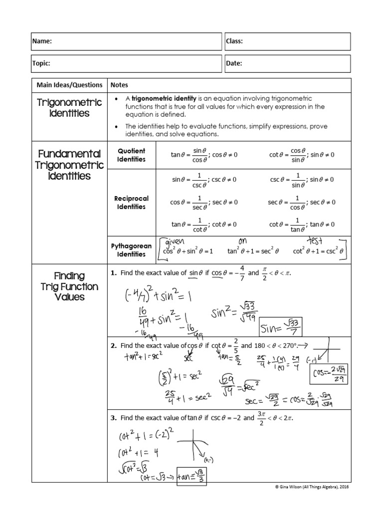 Unit 12: Fundamental Trig Identities | PDF | Trigonometric Functions ...