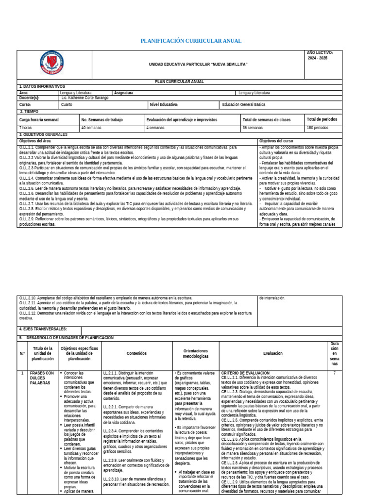 Pca Egb 4 - Lengua | PDF | Palabra | Comunicación