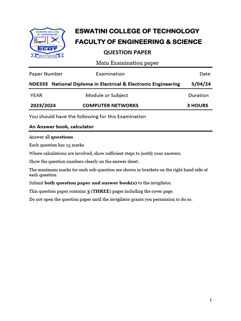 Computer Networks Exam NDE333 | PDF | Computer Network | Computer ...