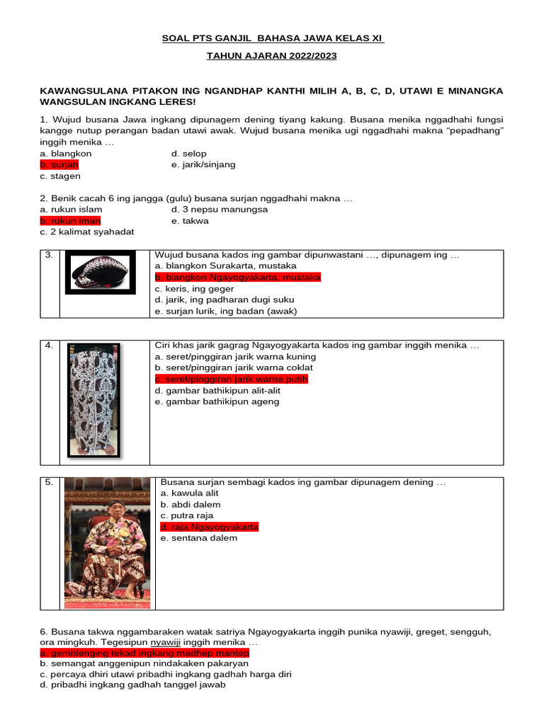 Soal PTS Ganjil Bahasa Jawa | PDF