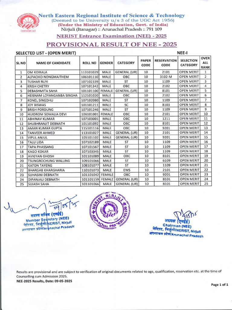 NEE - 2025 - Results - NEE I - Selected & Waiting List | PDF