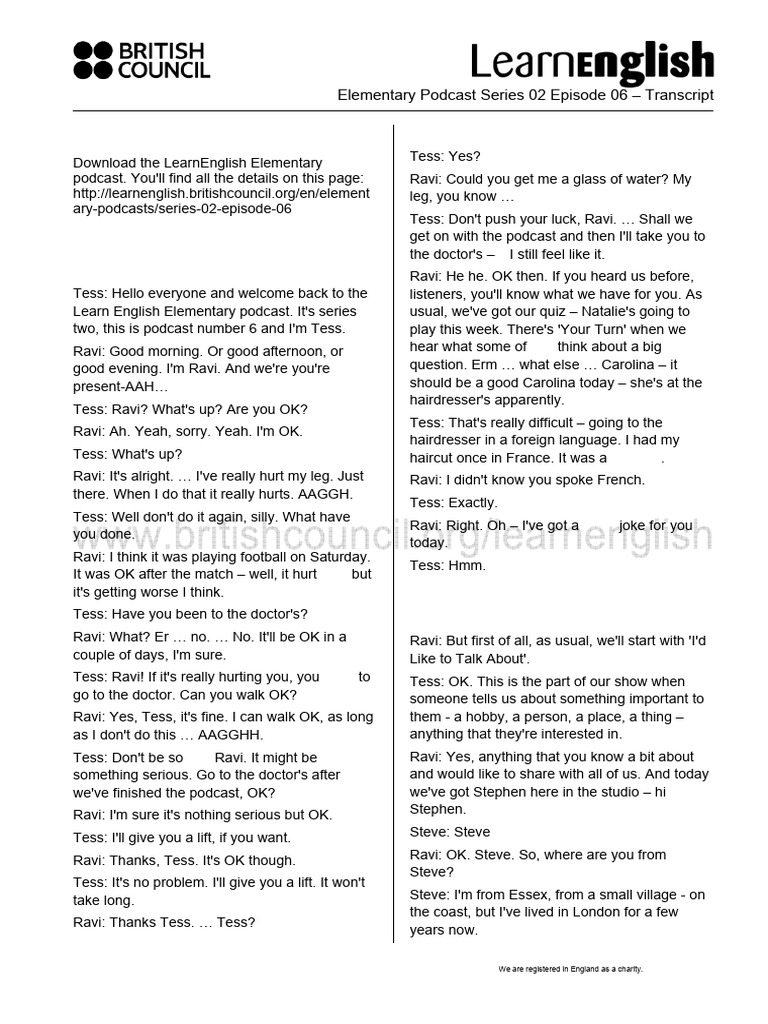 Learnenglish Podcasts Elementary 02 06 Transcript | PDF