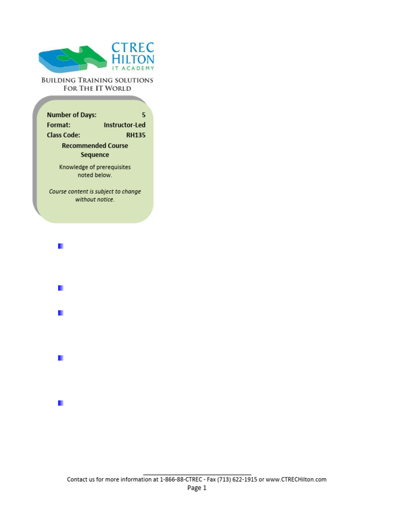 RH135 - RED HAT - System Administration II With RHCSA Exam | PDF | Computing | System Software