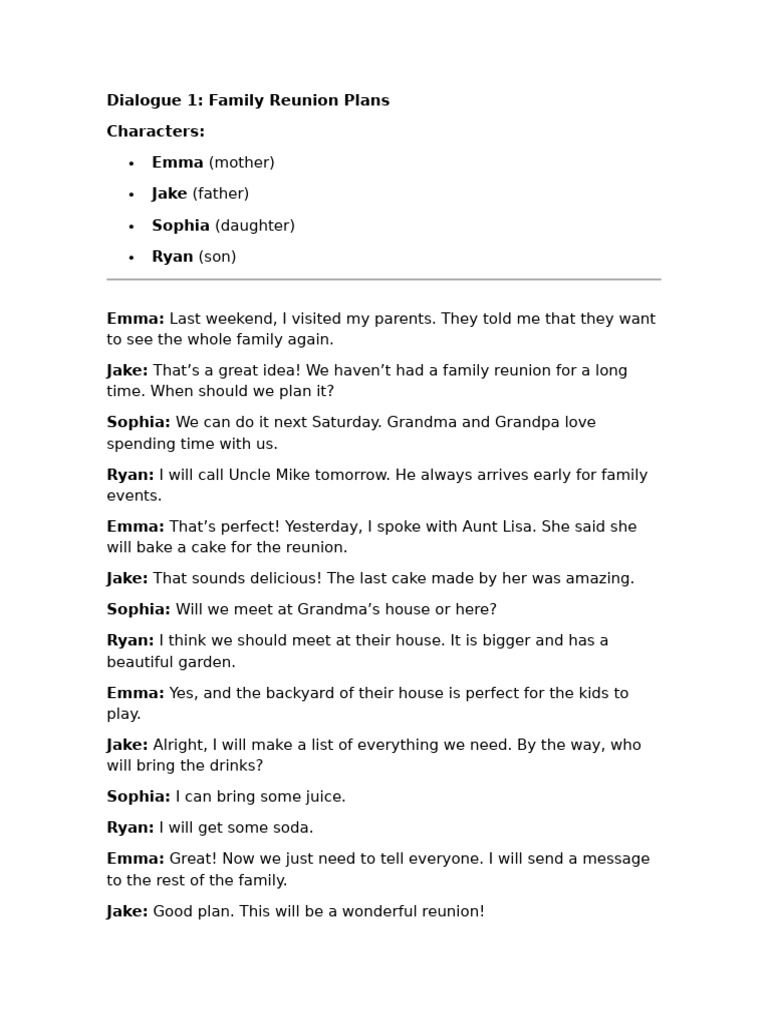 Dialogue - Time Adverbs, Prepositions, Family Tree, Present Tense, Past ...