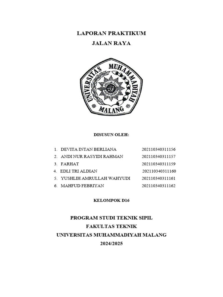 Laporan Praktikum Jalan Raya D16 Acc | PDF