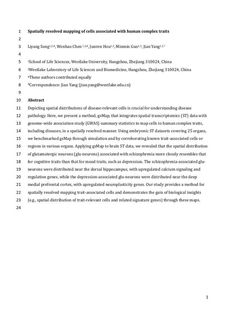Song 等 - 2025 - Spatially resolved mapping of cells associated with human complex traits | PDF ...