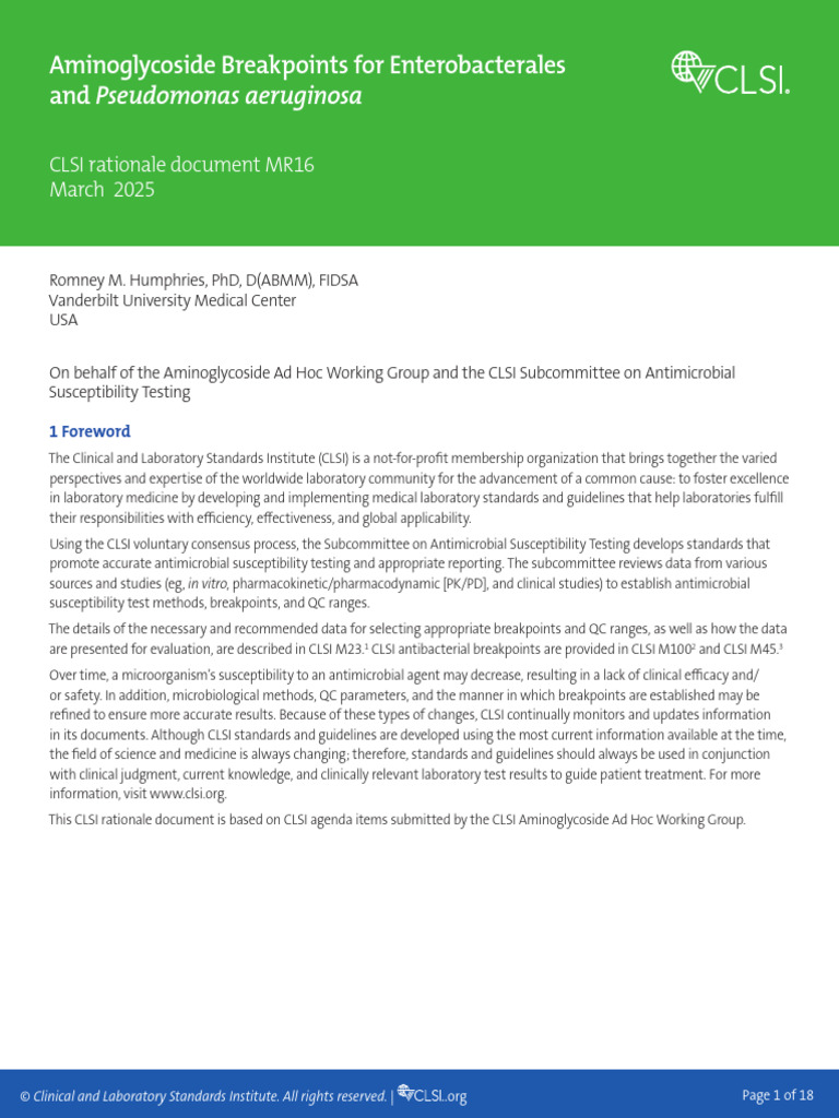 Pseudomonas Aeruginosa: Aminoglycoside Breakpoints For Enterobacterales ...