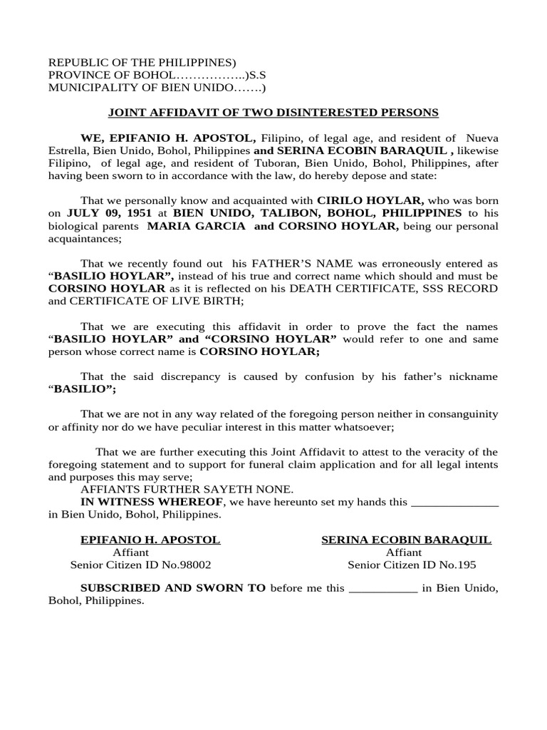Joint Affidavit Relatives | PDF | Affidavit | Kinship And Descent