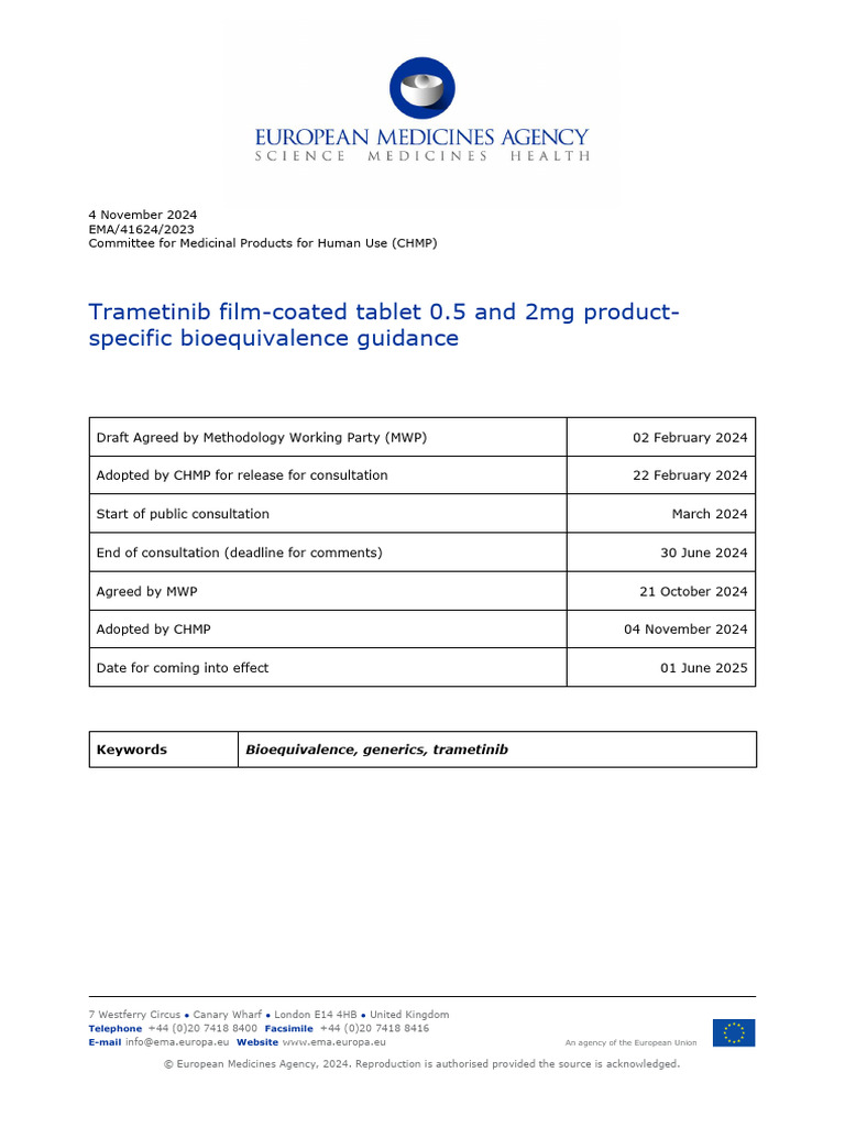 Trametinib Film Coated Tablet 05 2mg Product Specific Bioequivalence ...