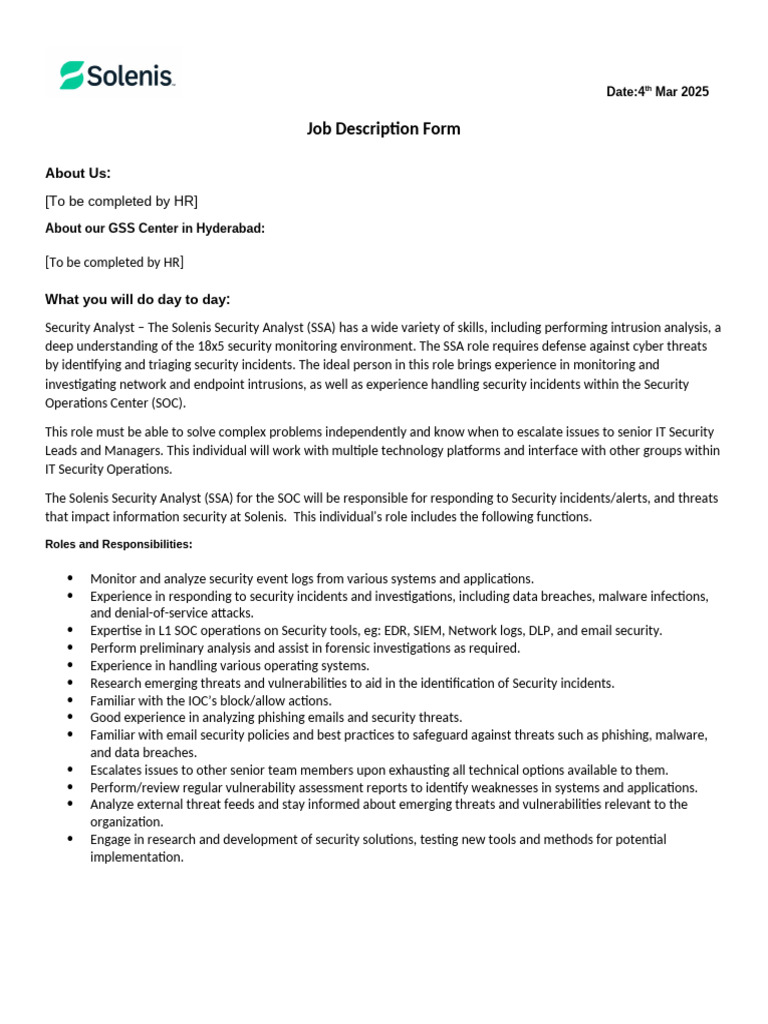 Job Description - Security Analyst - R0018255 | PDF | Computer Security ...
