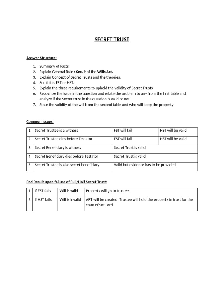 Secret Trust - Table | PDF