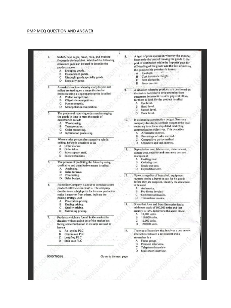 Professional Marketing Practice MCQ Question and Answers | PDF | Sales | Marketing